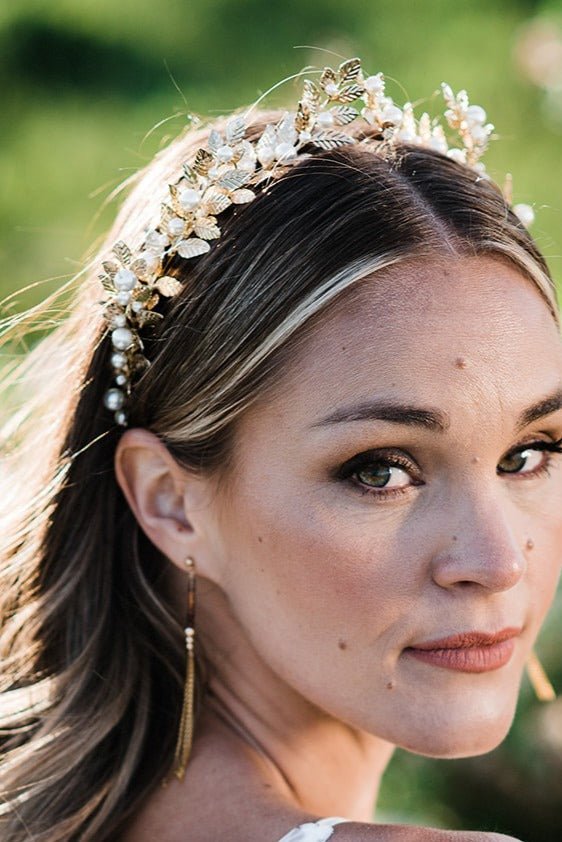 Artemis Laurel Leaf & Freshwater Pearl Crown | Bridal Crown